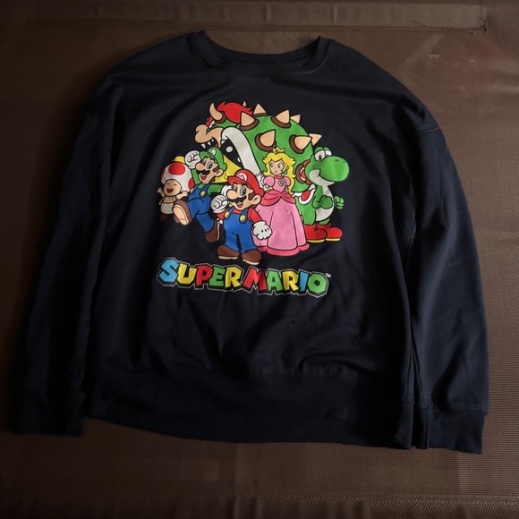 Nintendo | Tops | Nintendo Super Mario Navy Crewneck Sweater Small ...